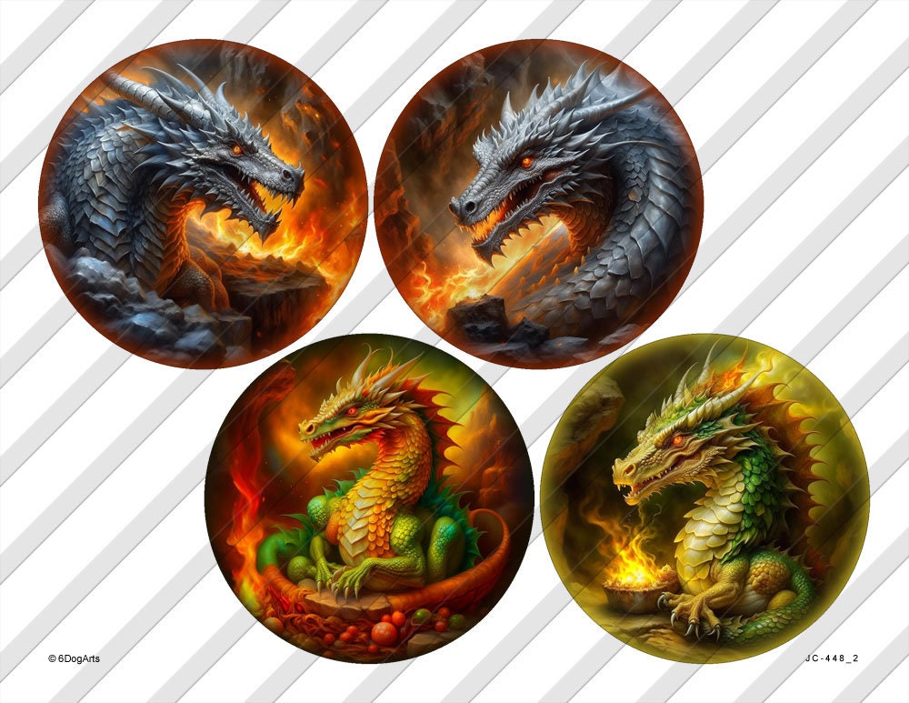 4" Dragons Digital Collage Sheets Printable Download for Coasters ...
