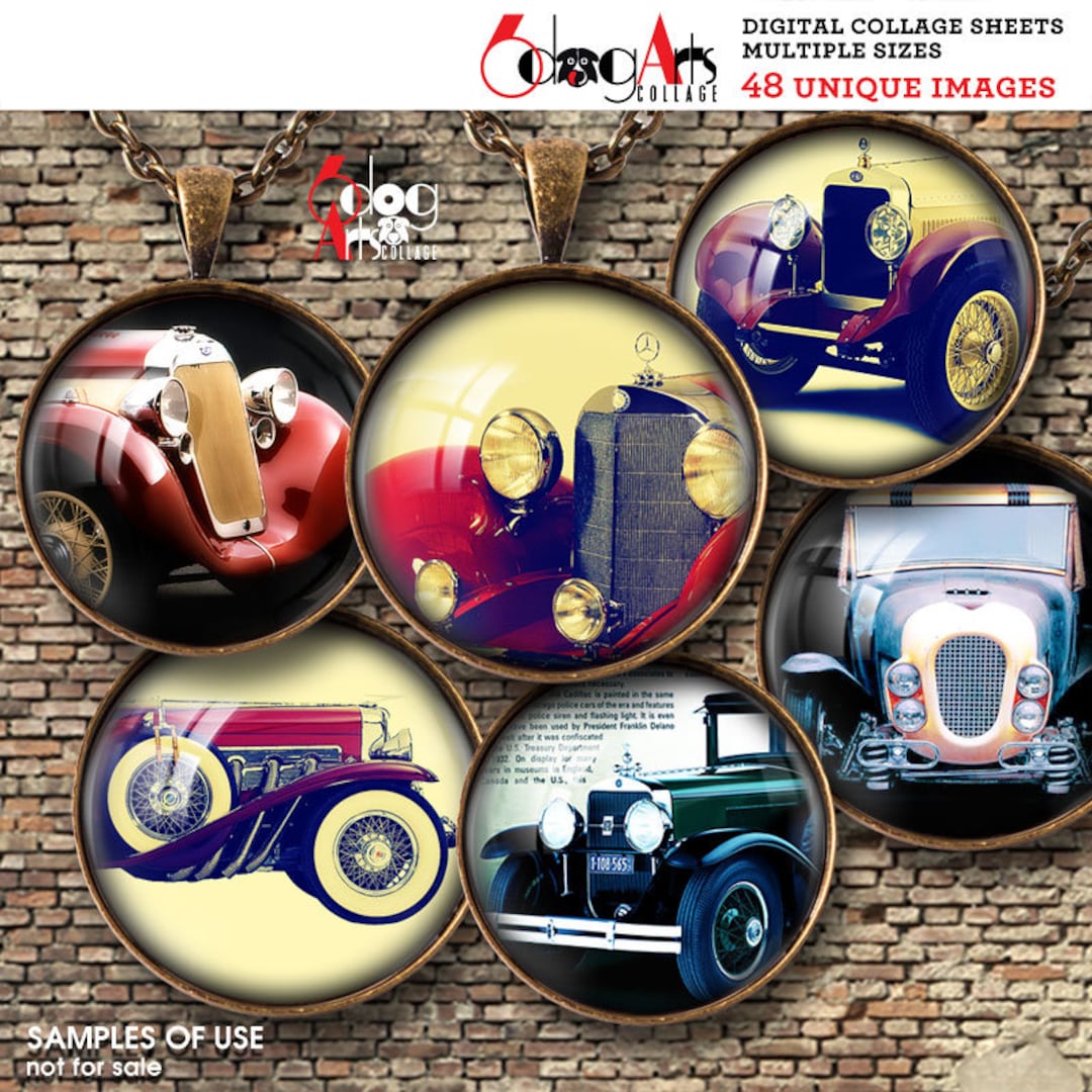 Retro Car Digital Collage Sheets Printable Downloads for Pendants ...