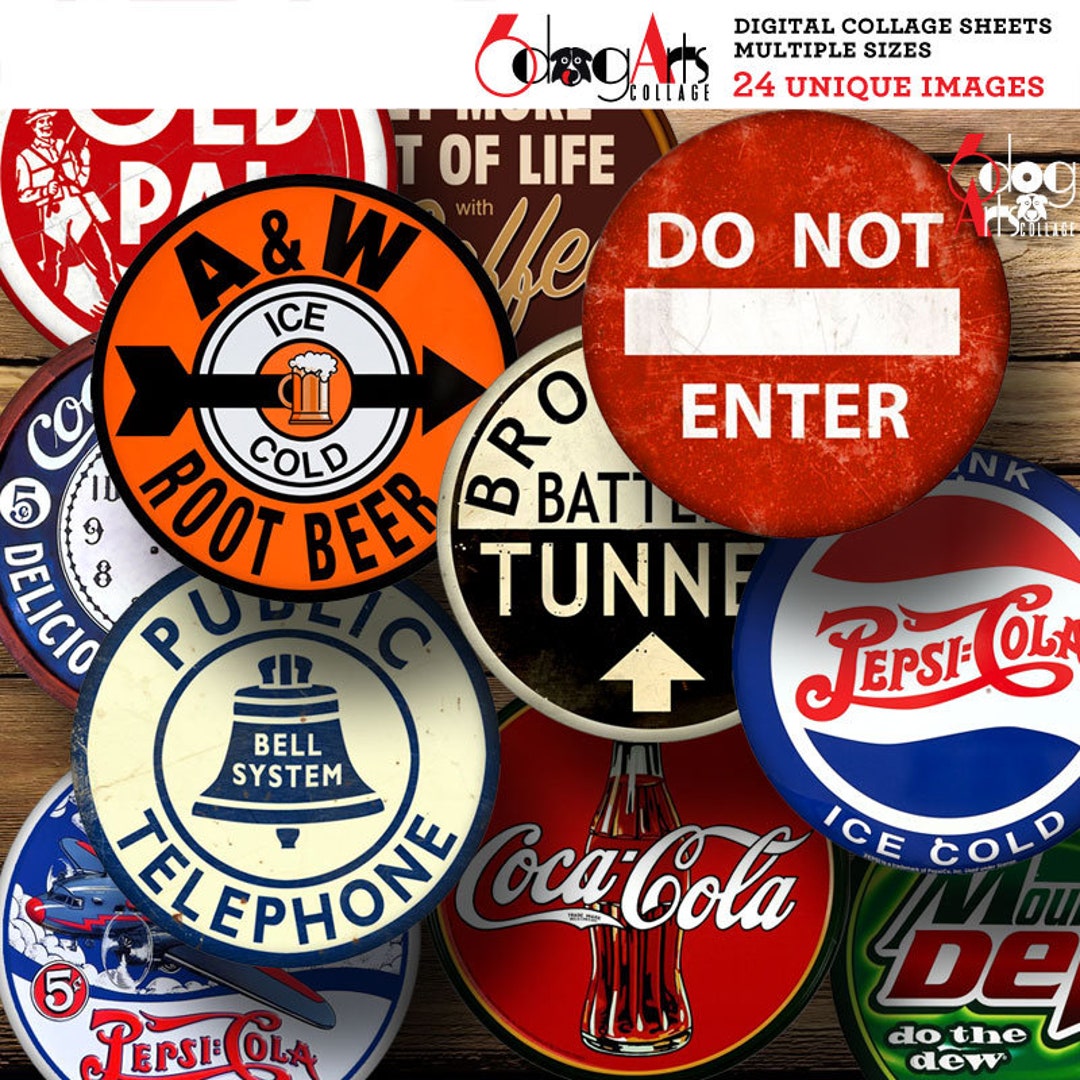 Vintage Signs Digital Collage Sheets Printable 2.755", 1.85", 1.629", 1 ...