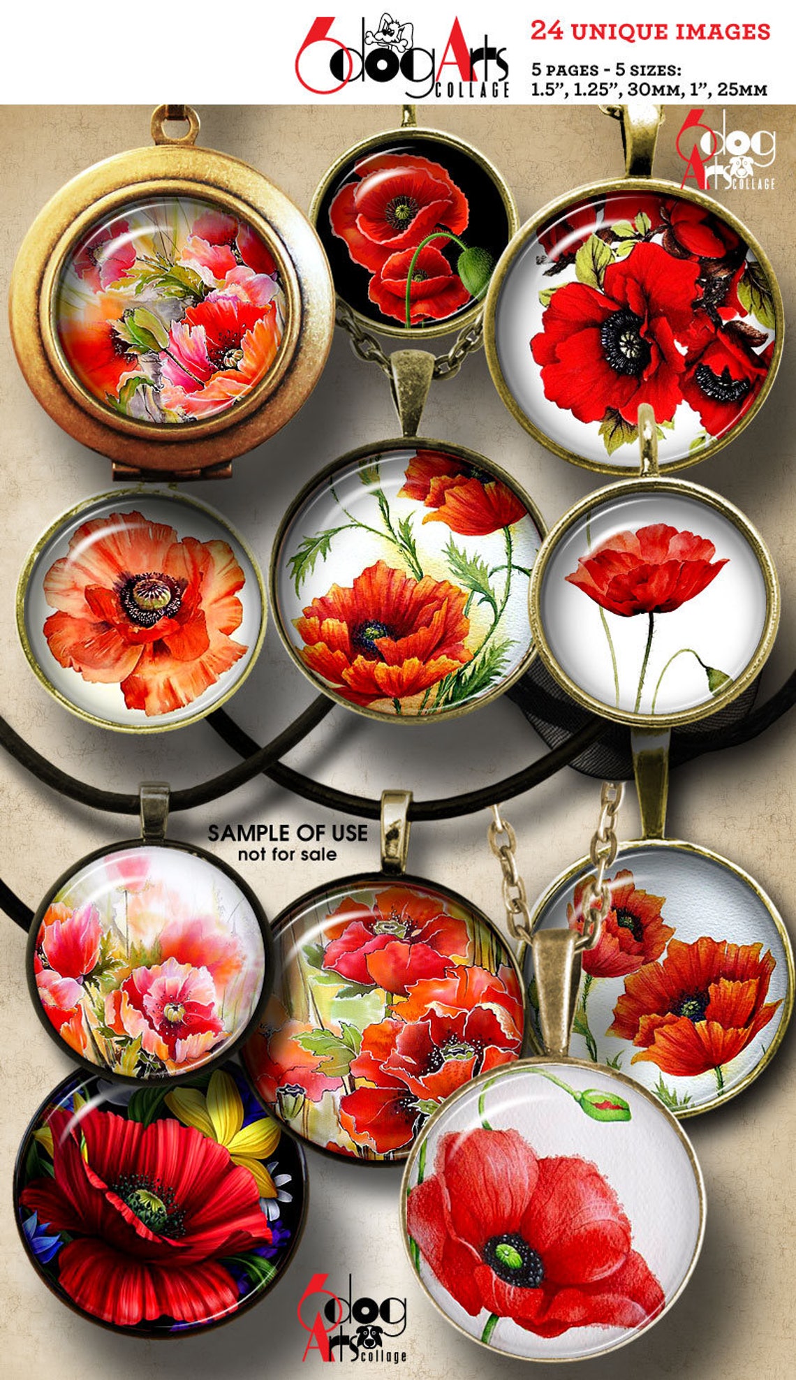 Poppy Flowers Digital Collage Sheets Printable Downloads for Bottle ...