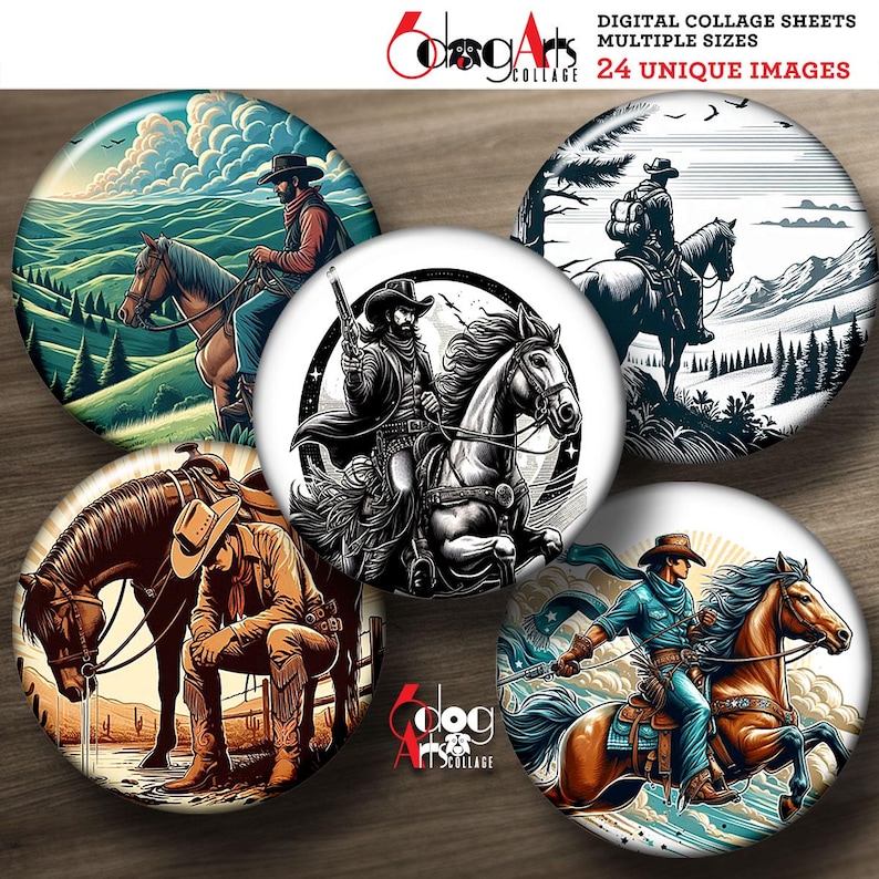 Western Cowboy Digital Collage Sheets Printable Downloads for Bottle ...