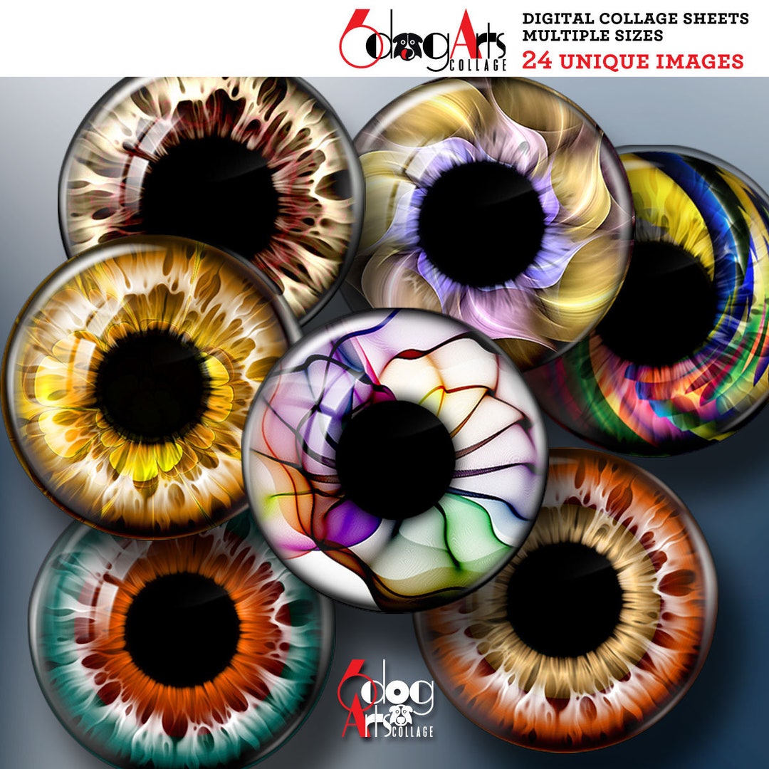 Eyes Digital Collage Sheets 20mm to 5mm Circles for Doll Making JC-423 ...
