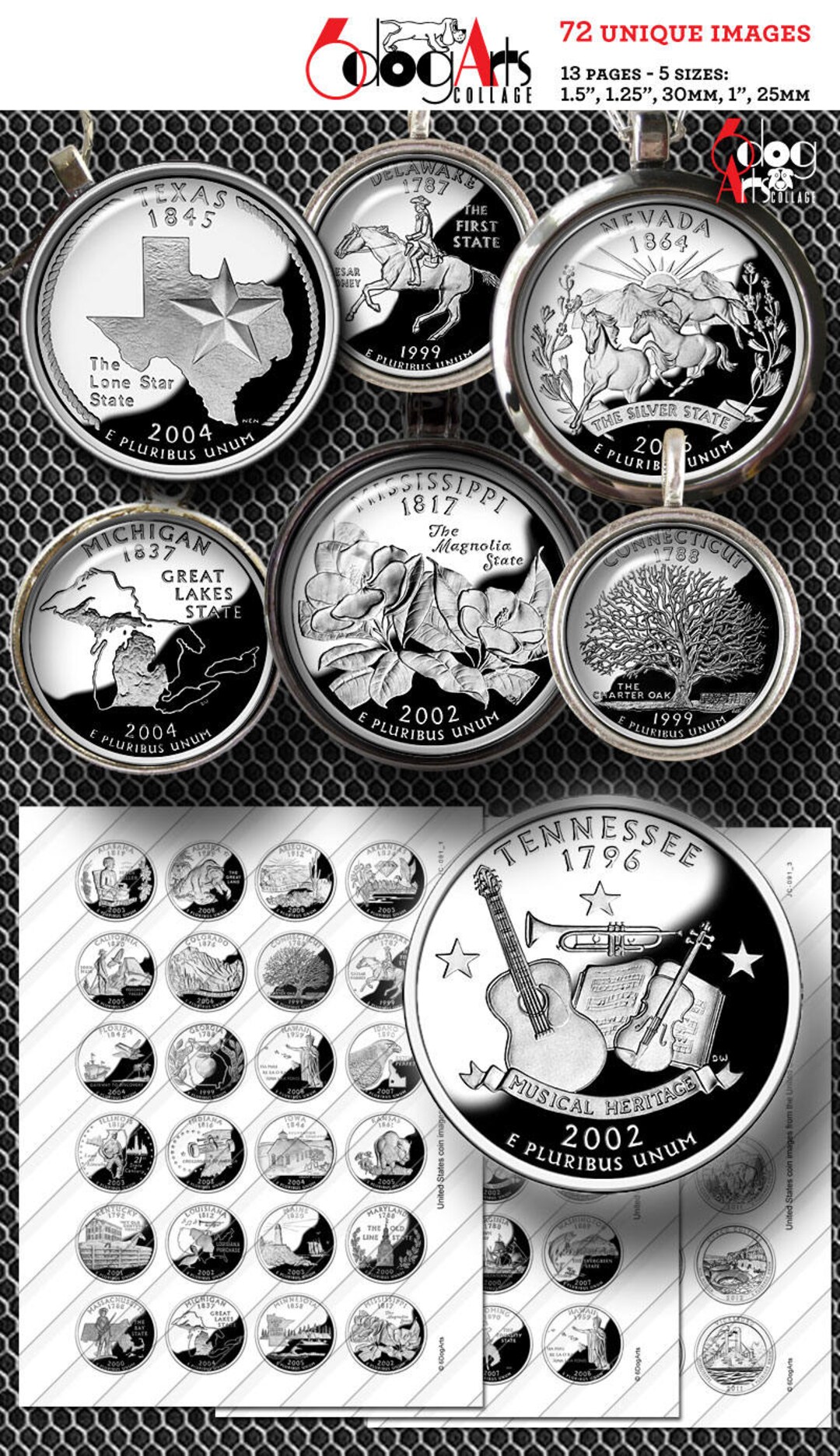 US State Coins Digital Collage Sheets Printable Downloads for - Etsy