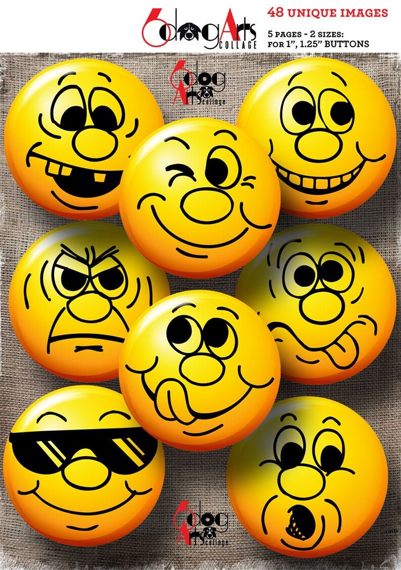 Smileys Emoji Digital Collage Sheets Printable Download - Etsy