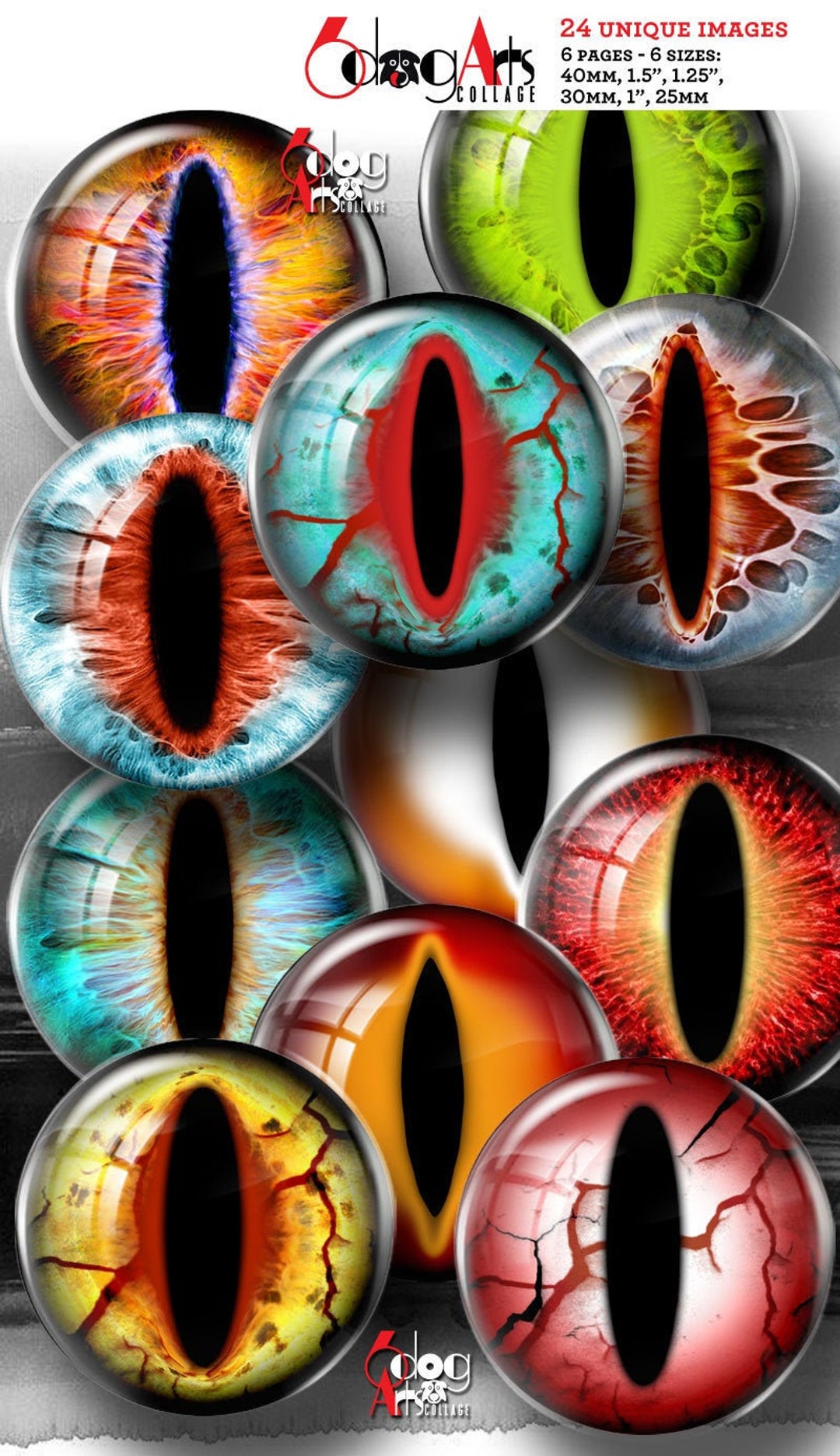 Creature Cat Dragon Eyes Digital Collage Sheets Printable - Etsy