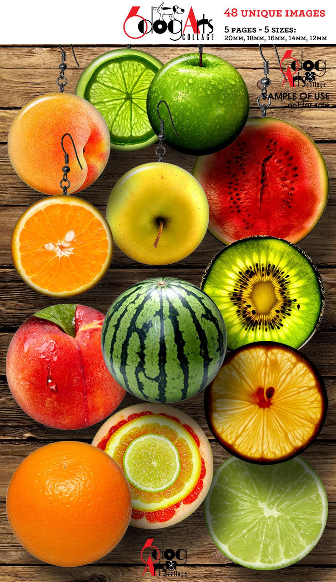 Fruits Digital Collage Sheets Printable Downloads for Earrings | Etsy