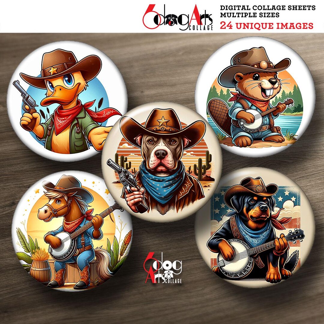 Animal Cowboys Digital Collage Sheets Printable Downloads for Bottle ...