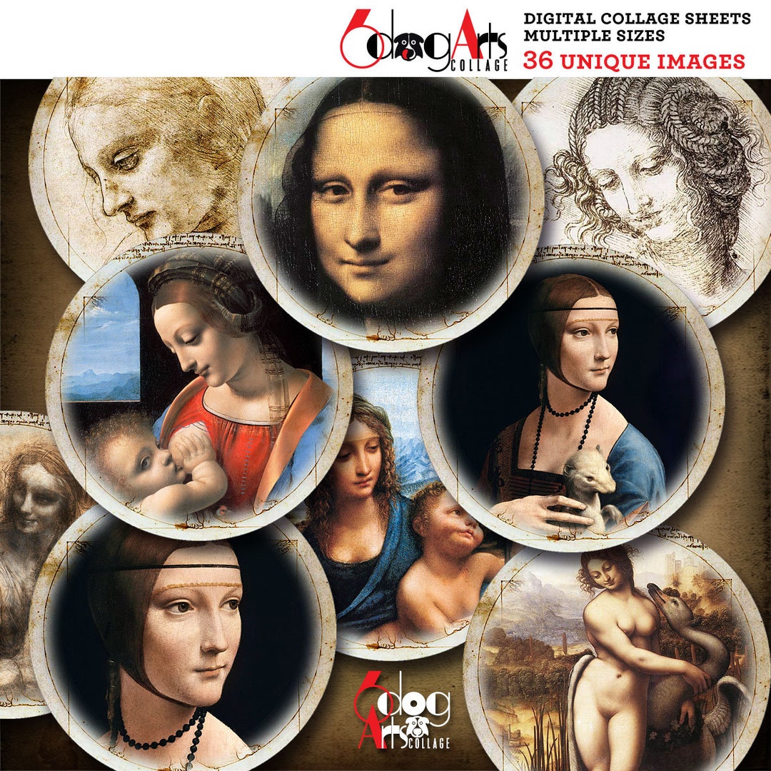 Leonardo Da Vinci Digital Collage Sheets Printable Download for Bottle ...