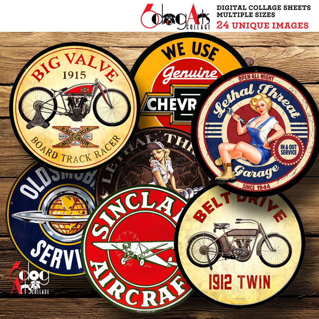 Vintage Signs Digital Collage Sheets Printable Download Bottle Caps ...