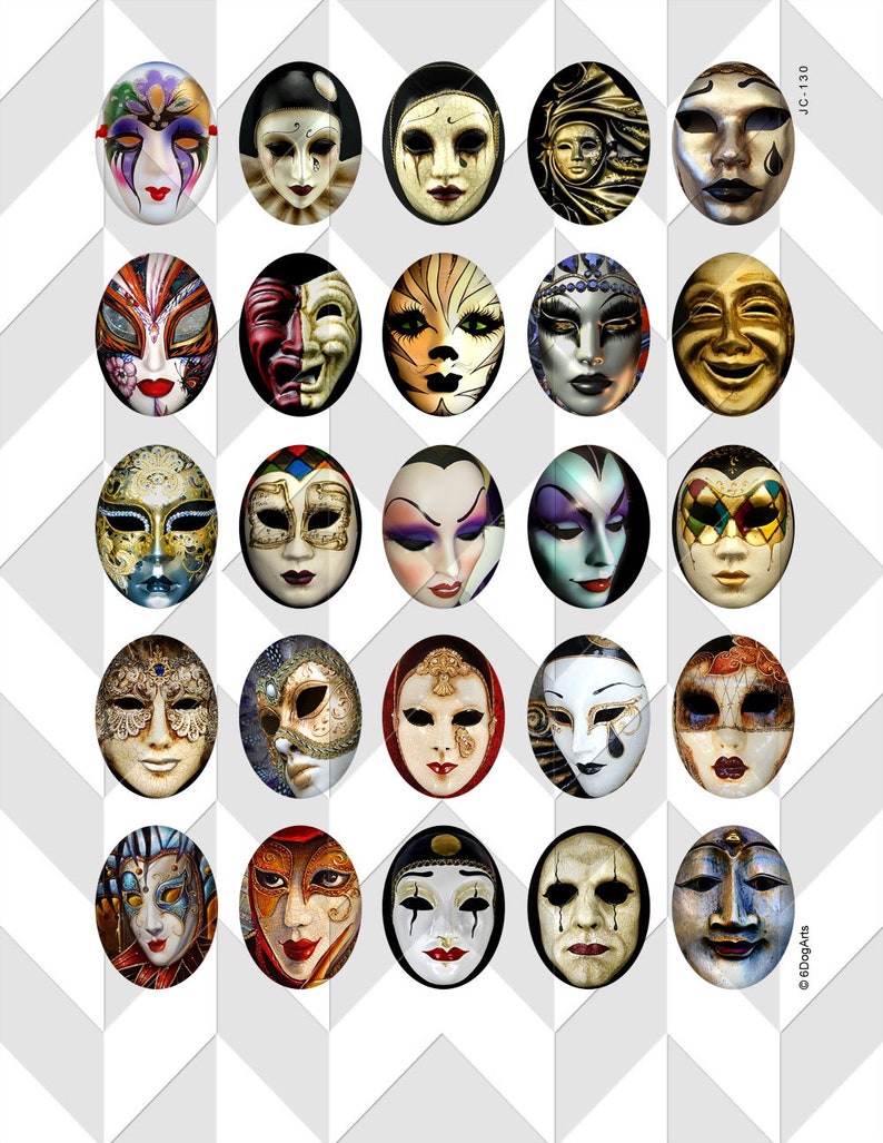 Masquerade Masks Digital Collage Sheets Printable Download | Etsy