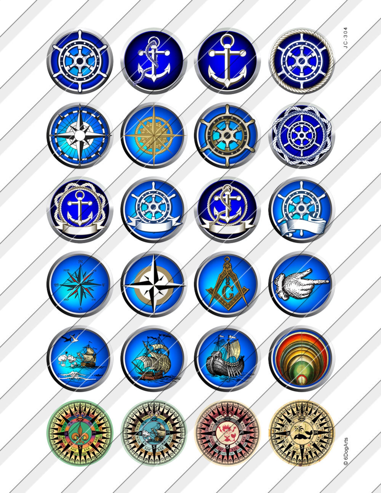Marine Nautical Digital Collage Sheets Printable Downloads Bottle Caps ...