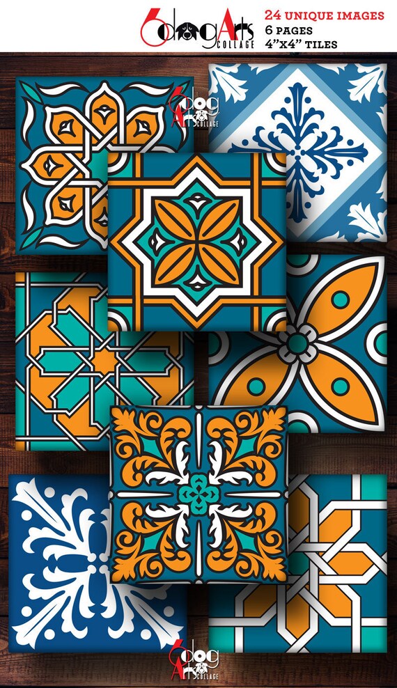 4x4 Moroccan Arabesque Tiles Digital Collage - Etsy