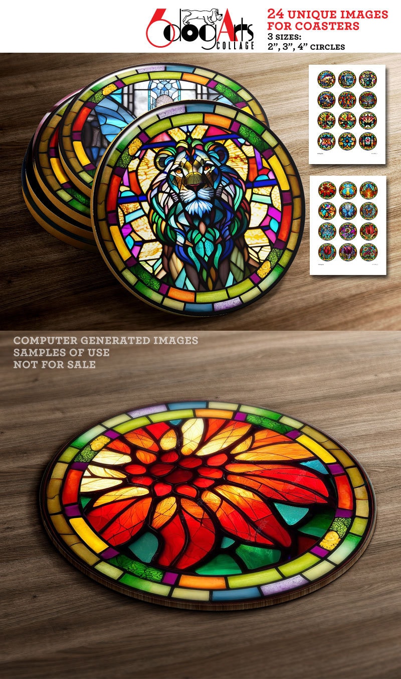 4", 3" and 2" Circles - Stained Glass Digital Collage Sheets Printable ...