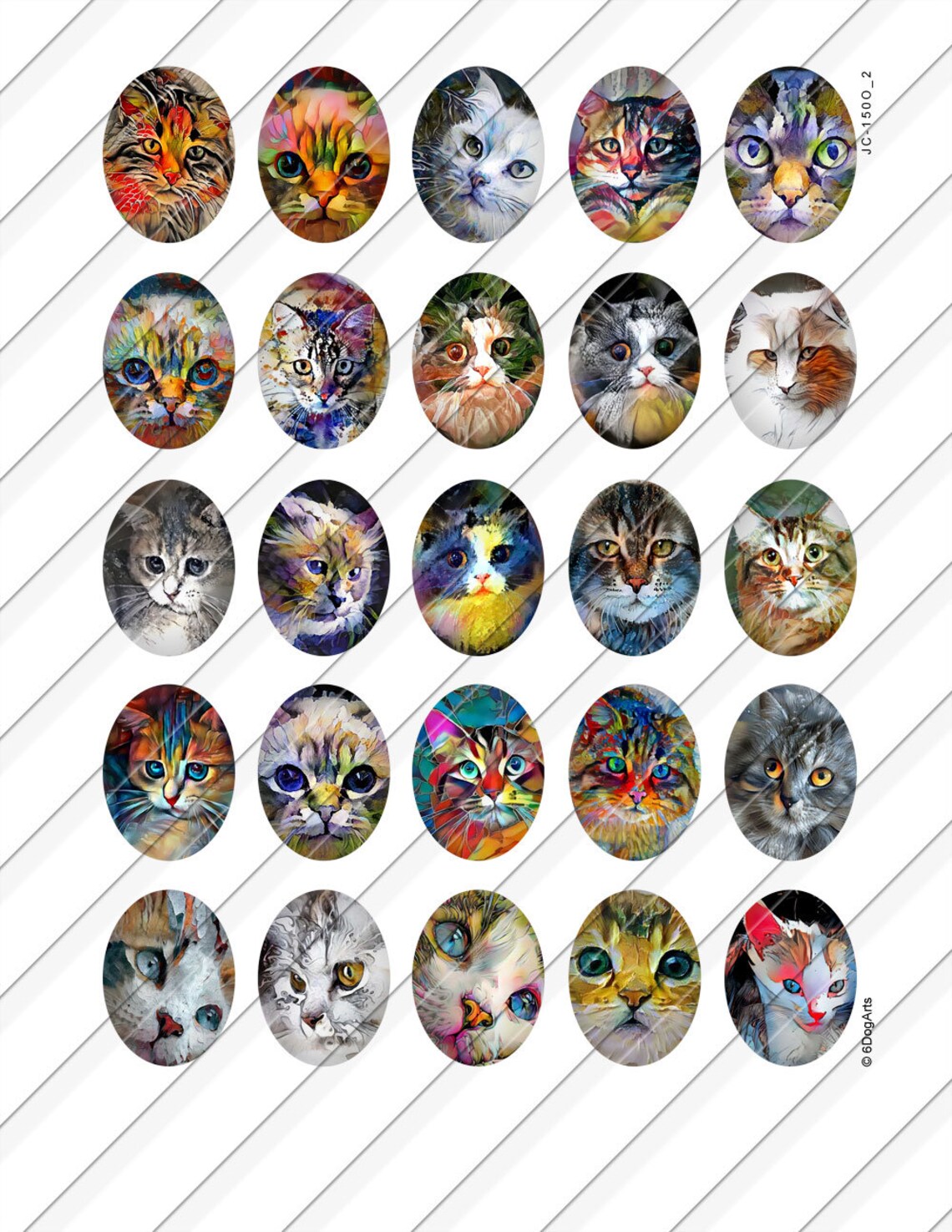 Cat Painting Digital Collage Sheets Printable Download | Etsy
