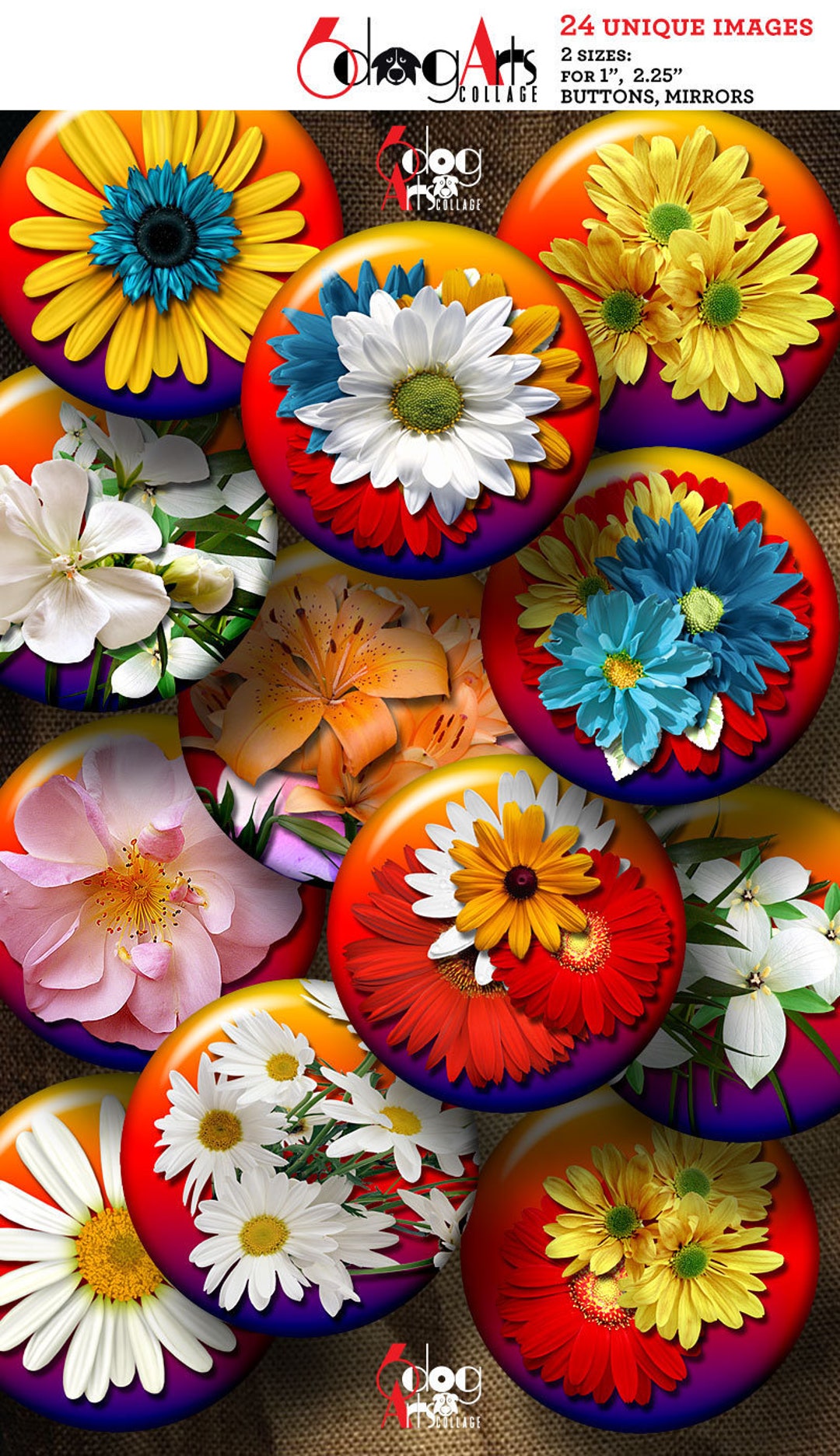 Flower Bouquet Digital Collage Sheets Printable Download 2.625, 1.313 ...