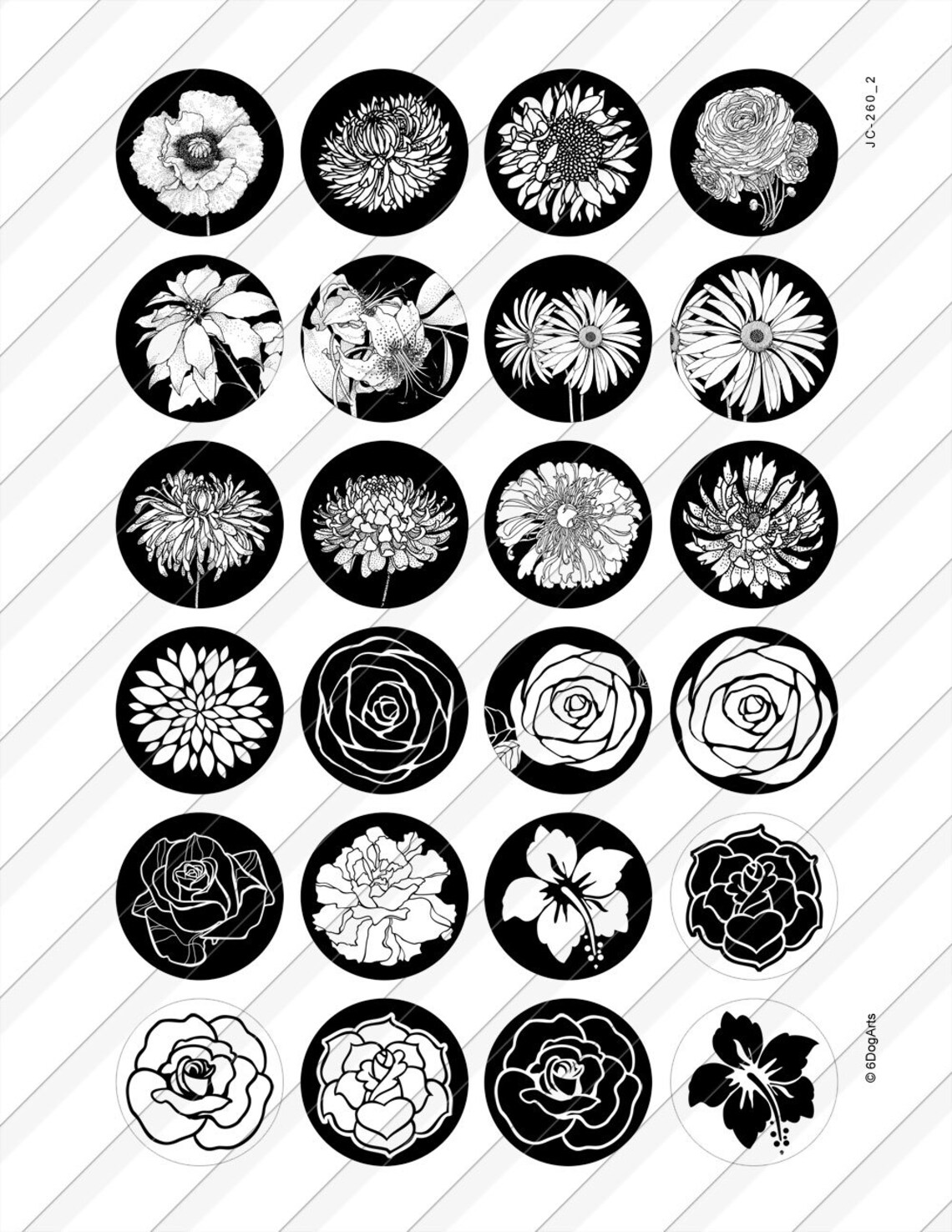 BW Flowers Digital Collage Sheets Printable Download for | Etsy