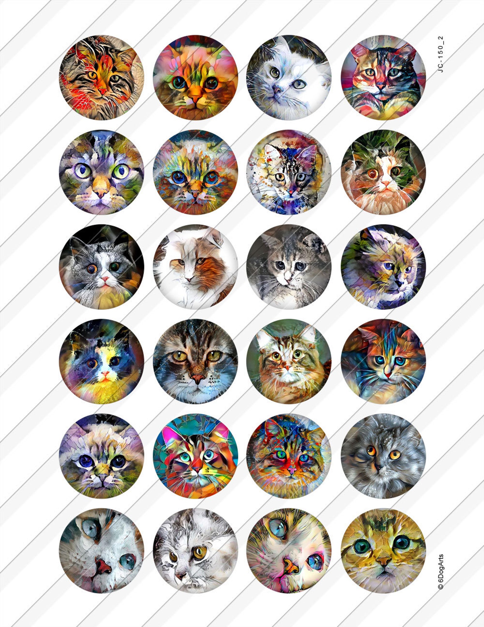Cat Painting Digital Collage Sheets Printable Download Bottle - Etsy