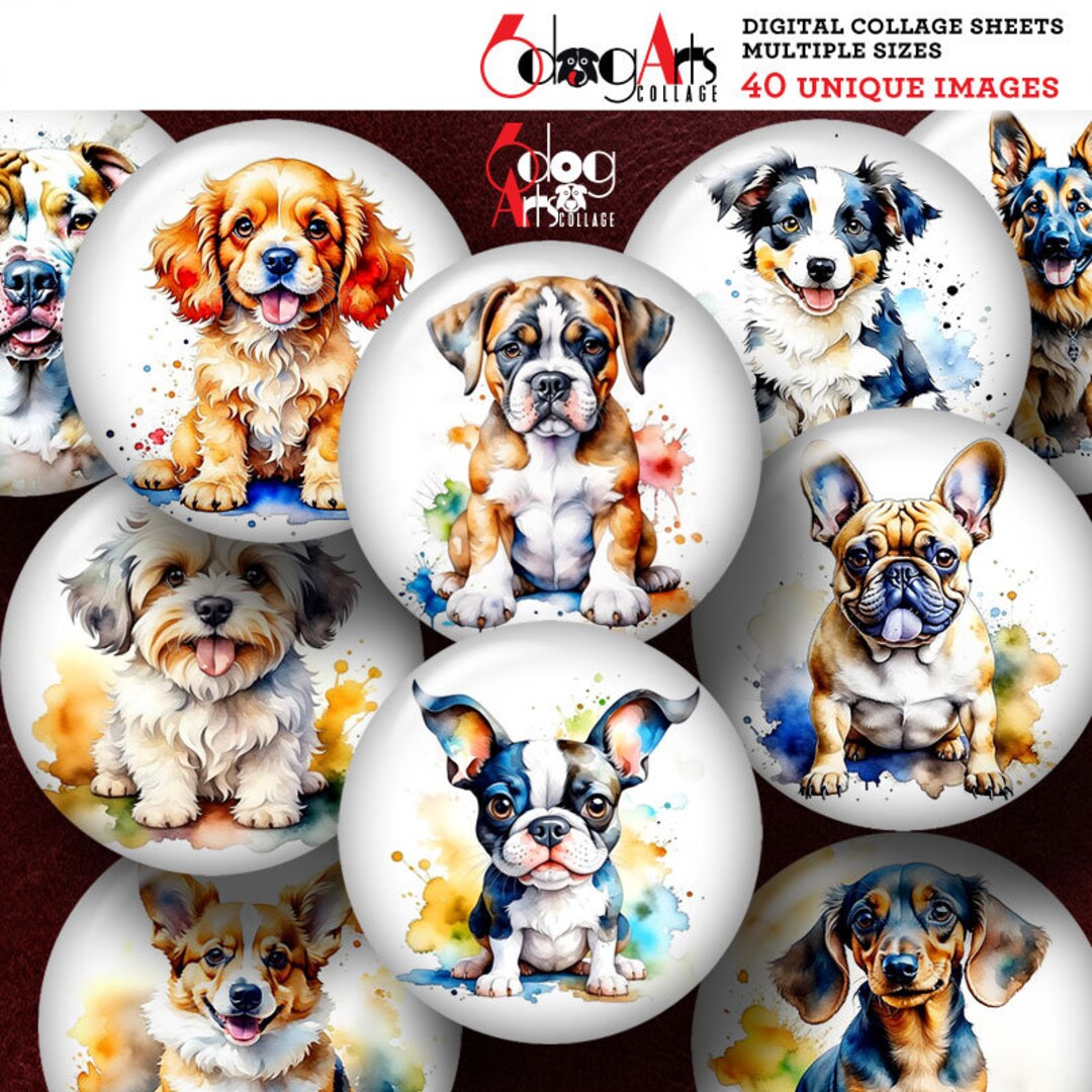 Watercolor Puppies Dog Painting Digital Collage Sheets Printable 2.755 ...