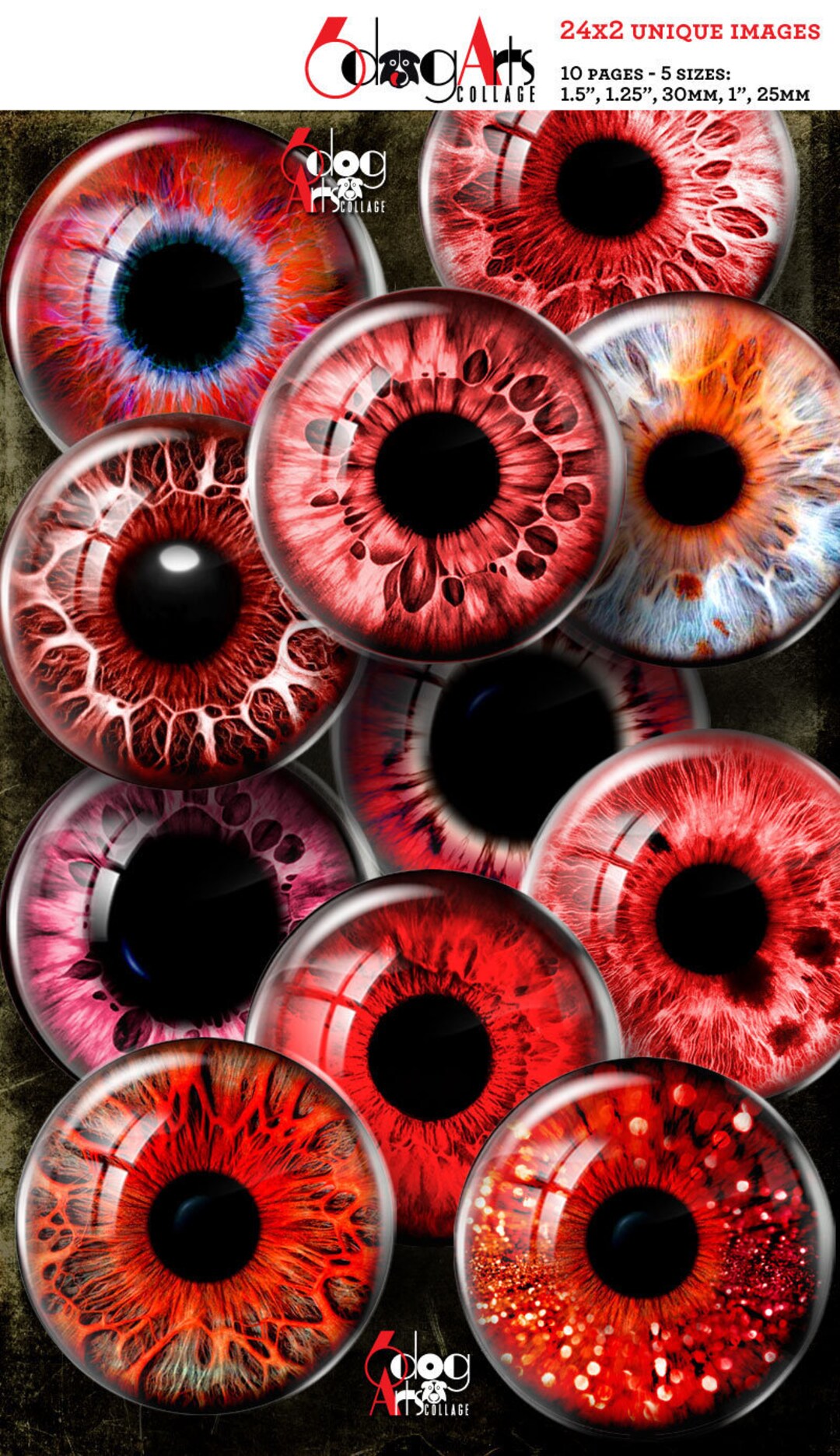 Red Doll Eyes Digital Collage Sheets Printable Pupils Irides - Etsy