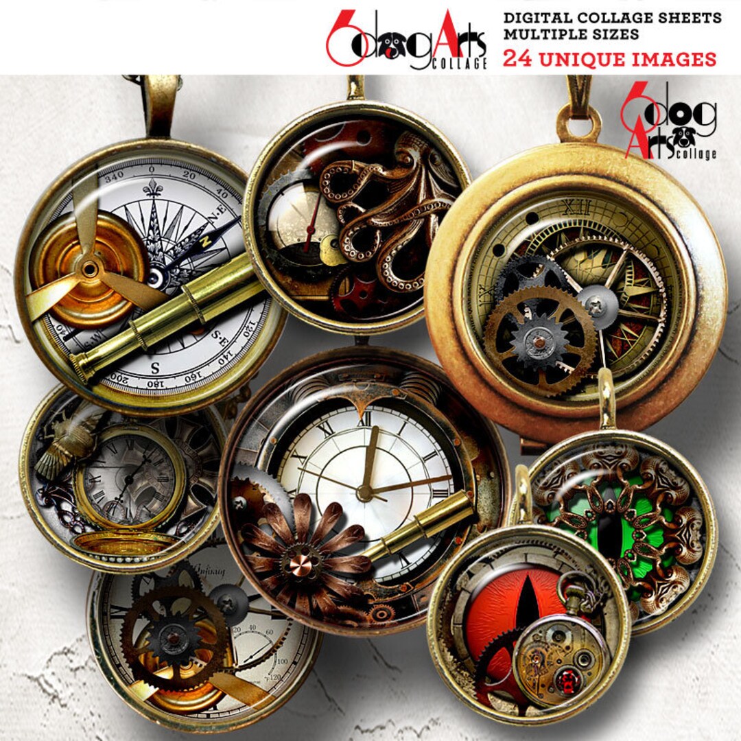Steampunk Designs Digital Collage Sheets Printable Downloads Pendants ...