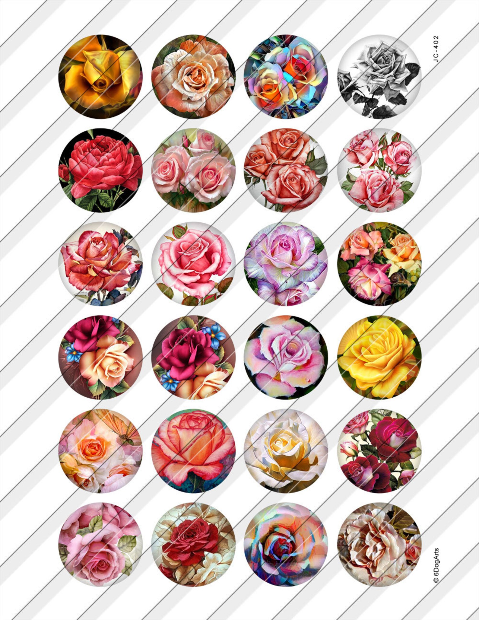 Roses Digital Collage Sheets Printable Files for Bottle Caps | Etsy