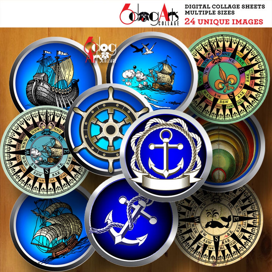 Marine Nautical Digital Collage Sheets Printable Downloads Bottle Caps ...