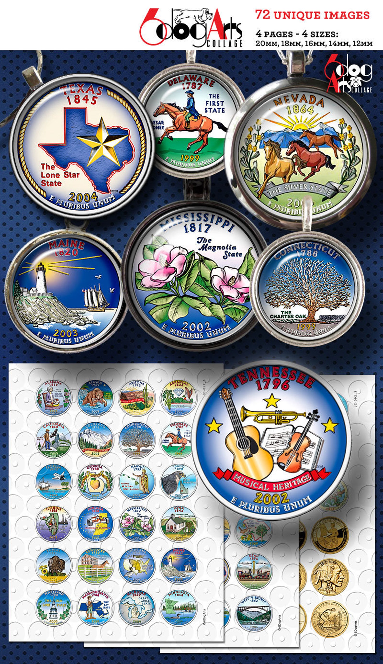 US State Coins Digital Collage Sheets Printable Downloads for - Etsy