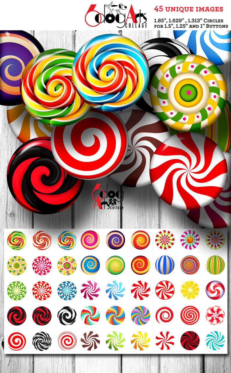 Peppermint Candy Digital Collage Sheets Printable Downloadable 1.85", 1 ...