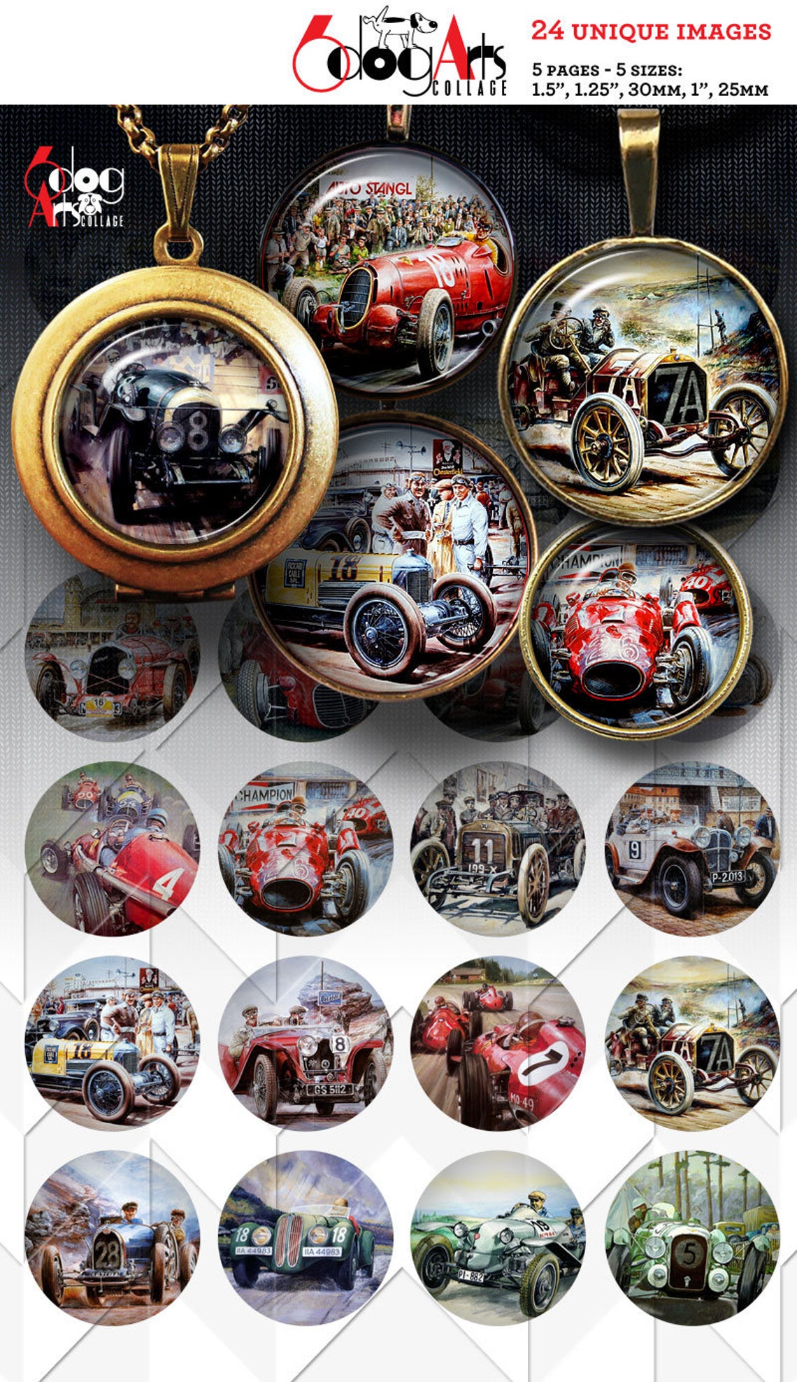 Retro Racing Car Digital Collage Sheets Printable Downloads - Etsy