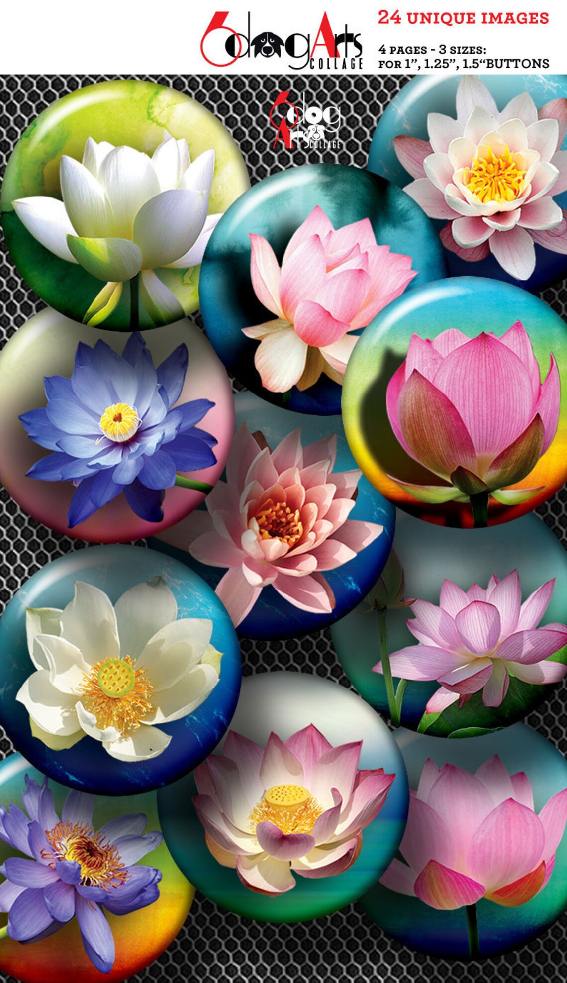 Lotus Flower Digital Collage Sheets Printable Download 1.837", 1.629 ...