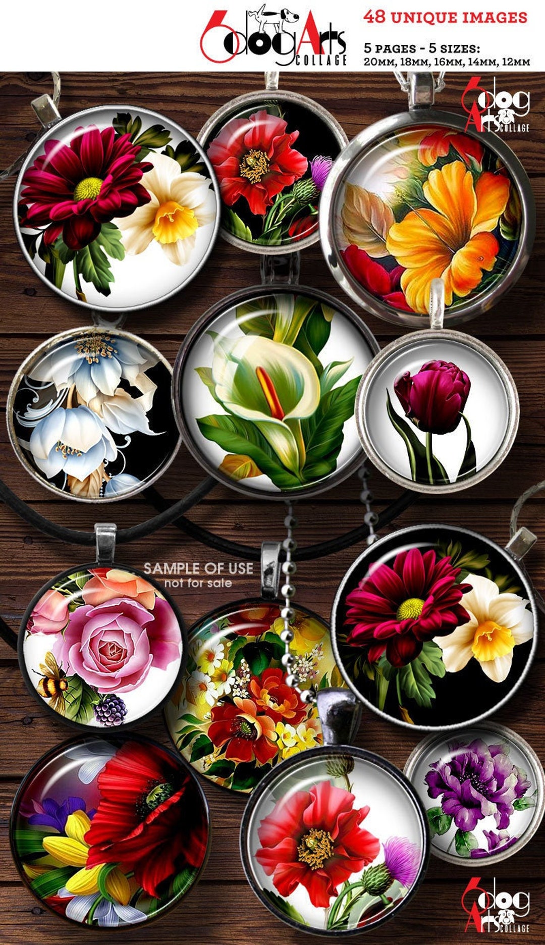 Flowers Digital Collage Sheets Printable Downloads Mini Bottle - Etsy