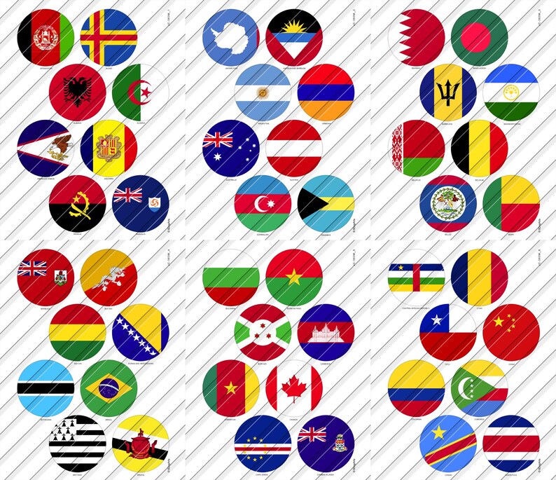 192 World Flags Digital Collage Sheets Printable Download 2.625" (70mm ...