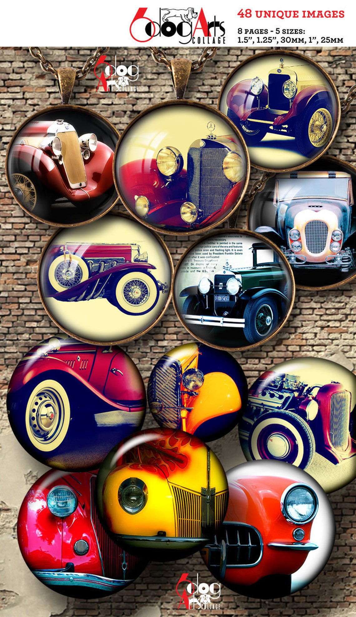 Retro Car Digital Collage Sheets Printable Downloads for | Etsy