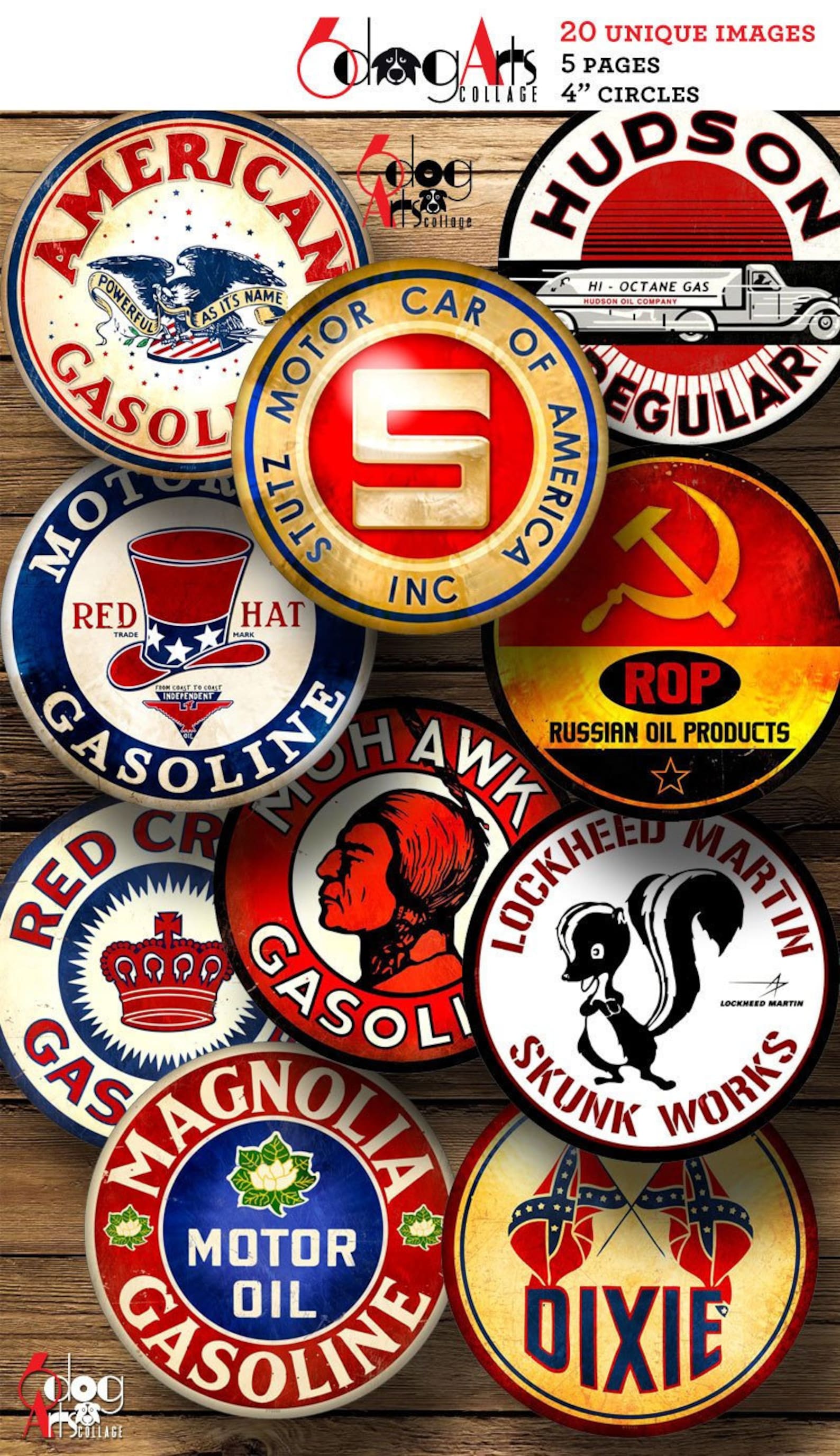 Vintage Signs Digital Collage Sheets Printable Download 4" Circles for ...
