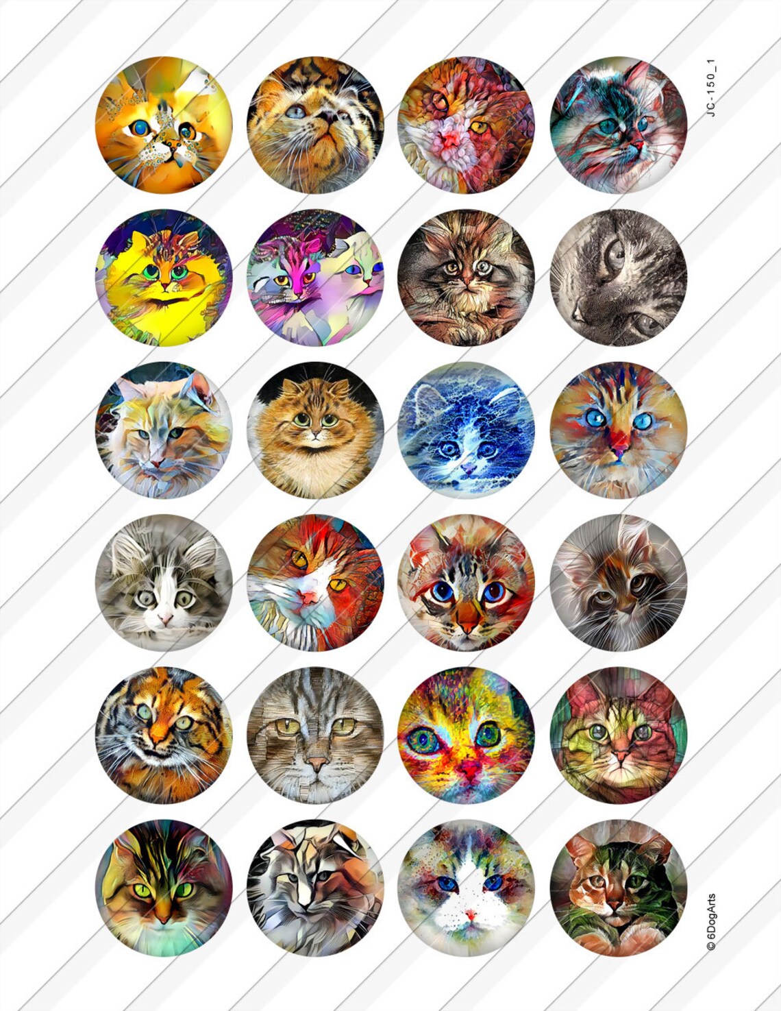 Cat Painting Digital Collage Sheets Printable Download Bottle - Etsy