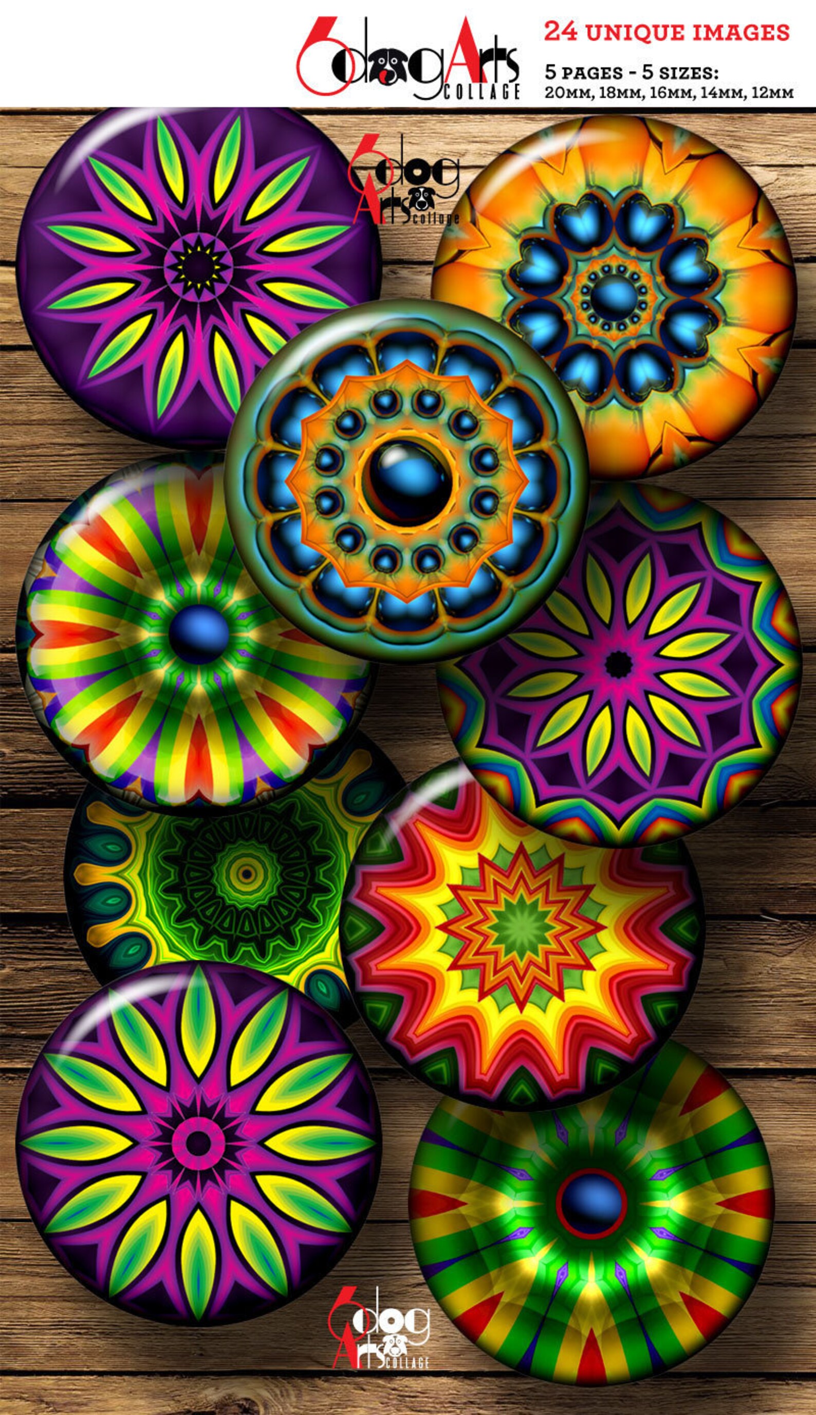 Circus Mandala Digital Collage Sheets Printable Download Pendants Glass ...
