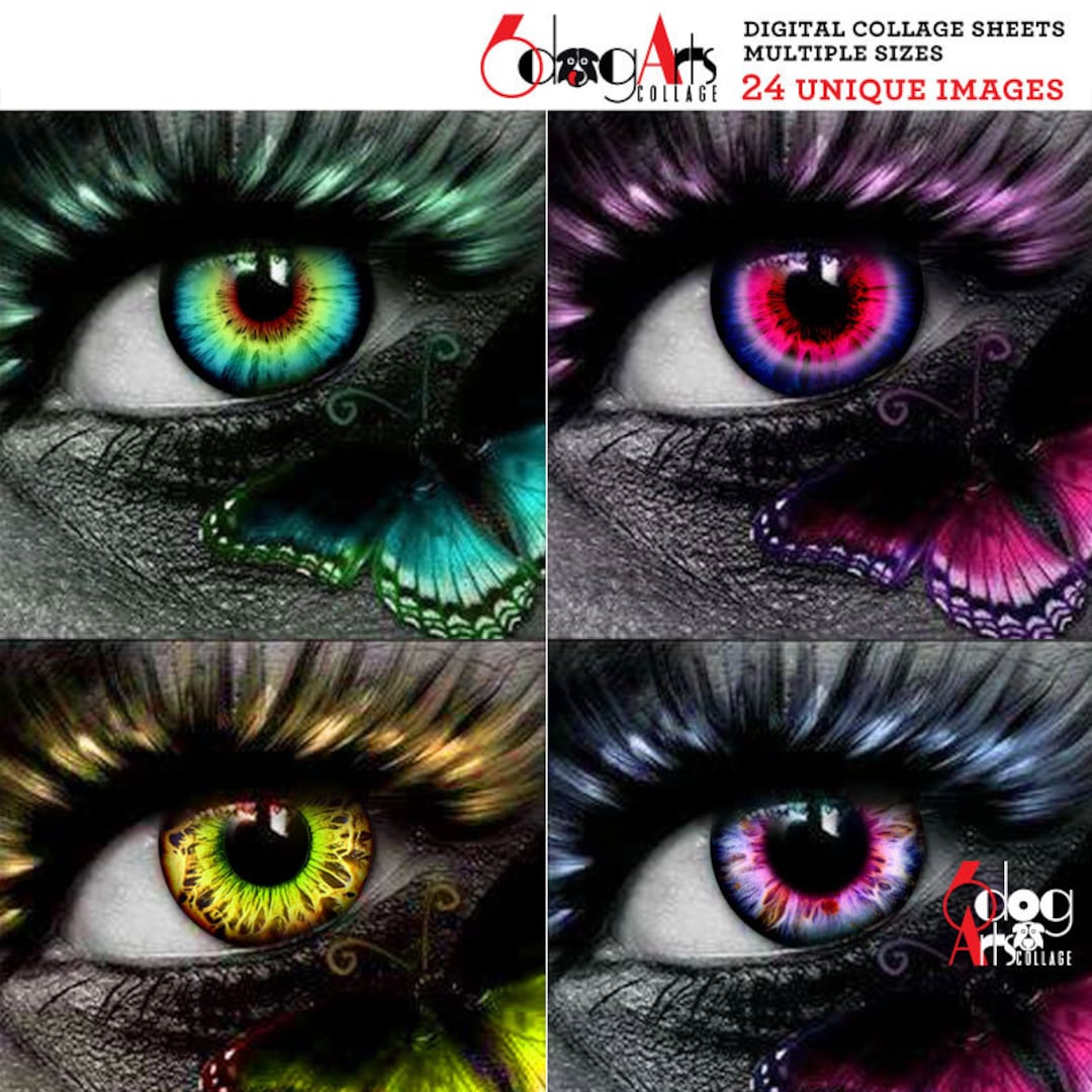 Neon Eyes Digital Collage Sheets Printable Download 20mm-6mm Circles JC ...
