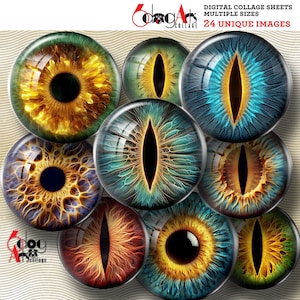 Dragon Creature Eyes Digital Collage Sheets Printable Iris Chips Doll ...
