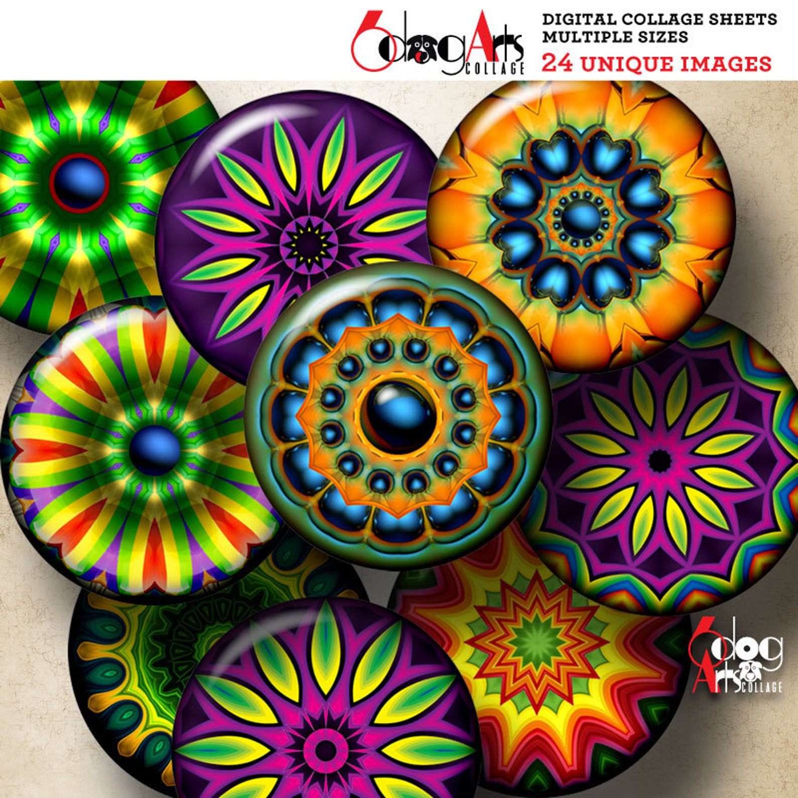 Circus Mandala Digital Collage Sheets Printable Download Pendants Glass ...