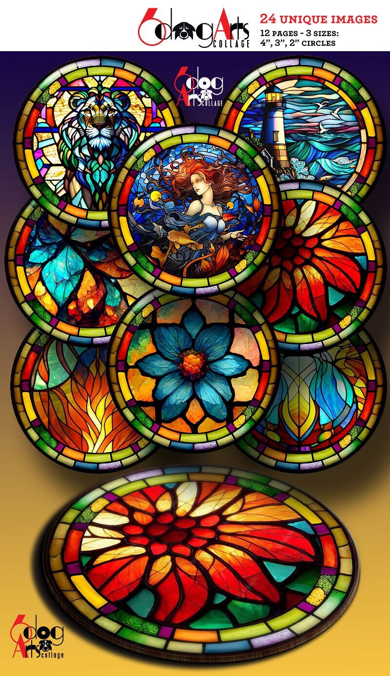 4", 3" and 2" Circles - Stained Glass Digital Collage Sheets Printable ...