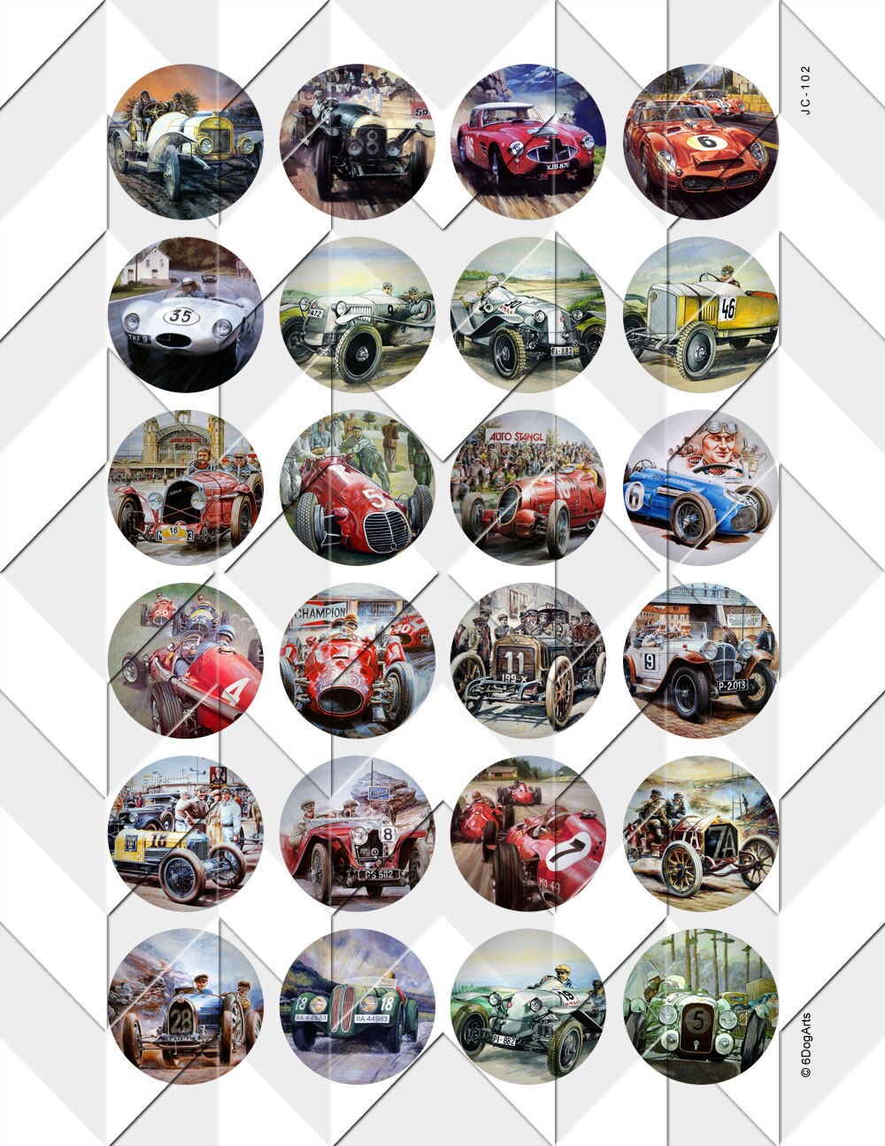 Retro Racing Car Digital Collage Sheets Printable Downloads - Etsy