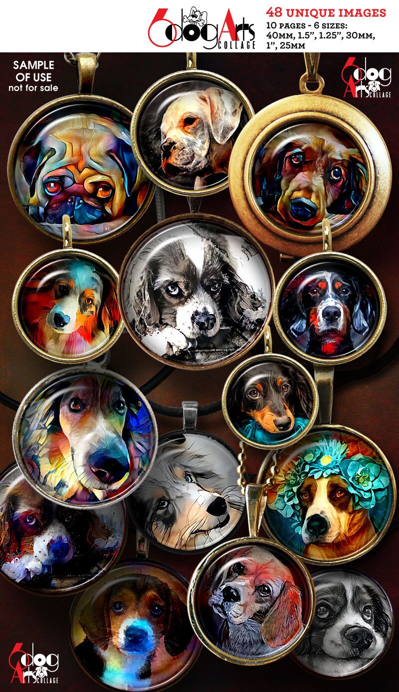 Dog Painting Digital Collage Sheets Printable Download Bottle - Etsy
