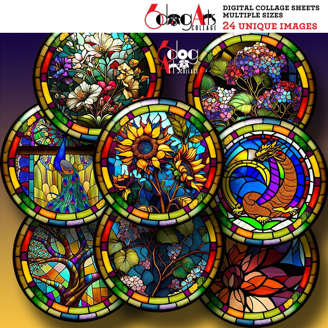 Stained Glass Digital Collage Sheets Printable Images Bottle Caps ...