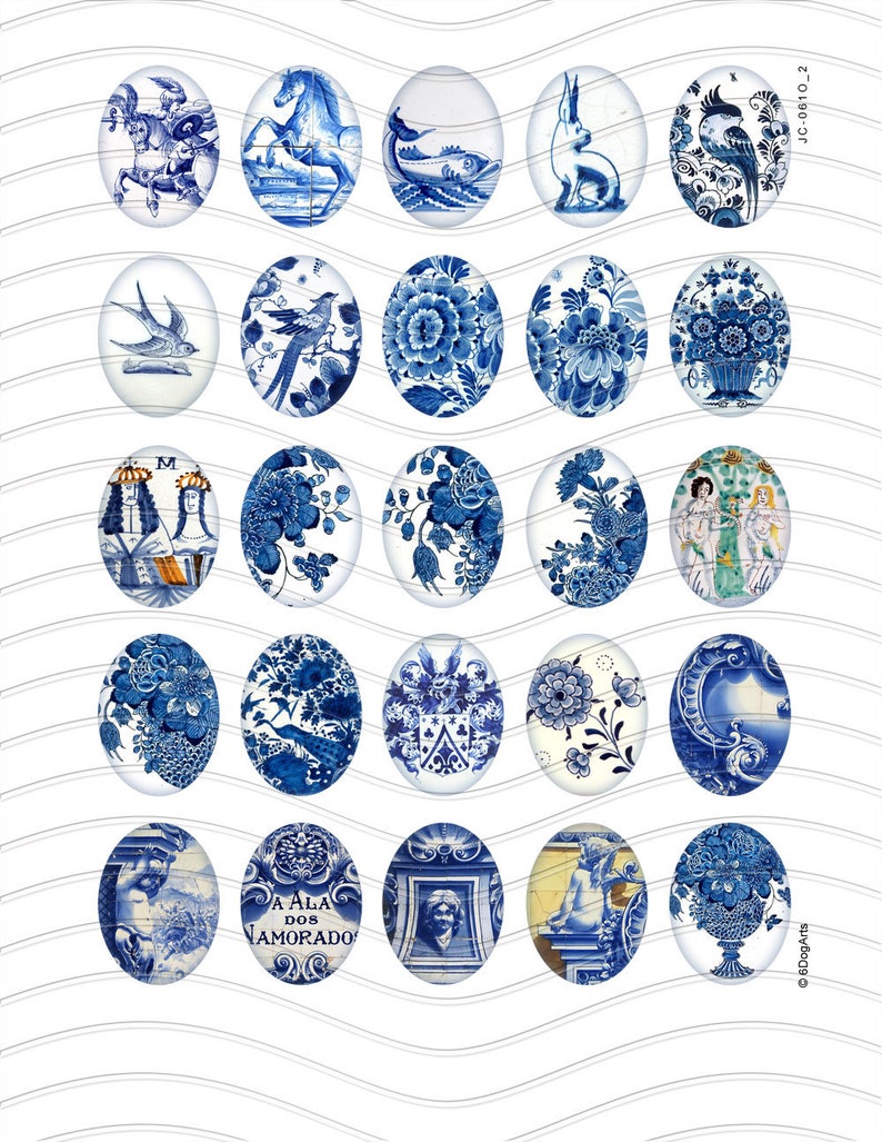 Delftware Ceramic Tiles Digital Collage Sheets Printable - Etsy