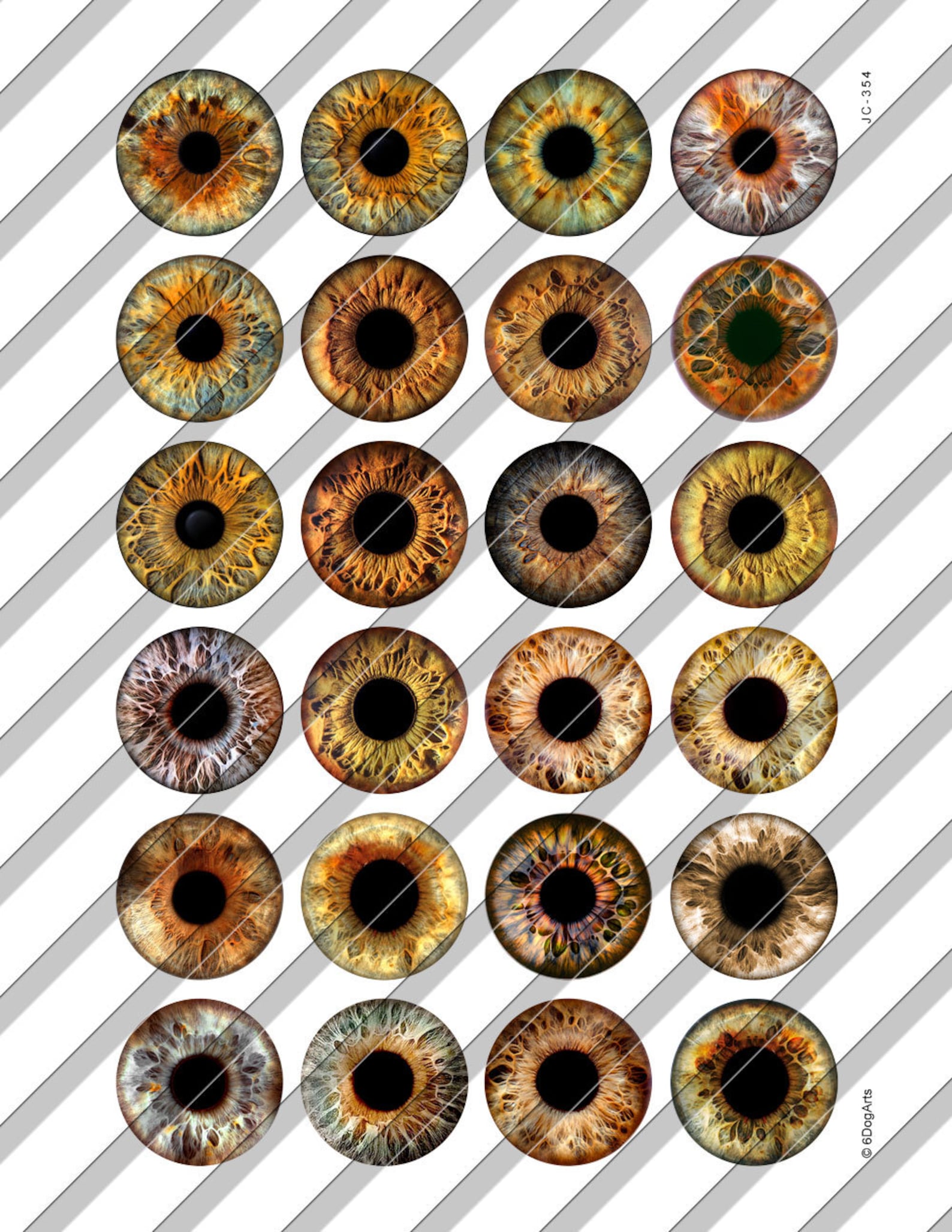 Brown Eyes Digital Collage Sheets Printable 1.5", 1.25", 30mm, 1", 25mm ...