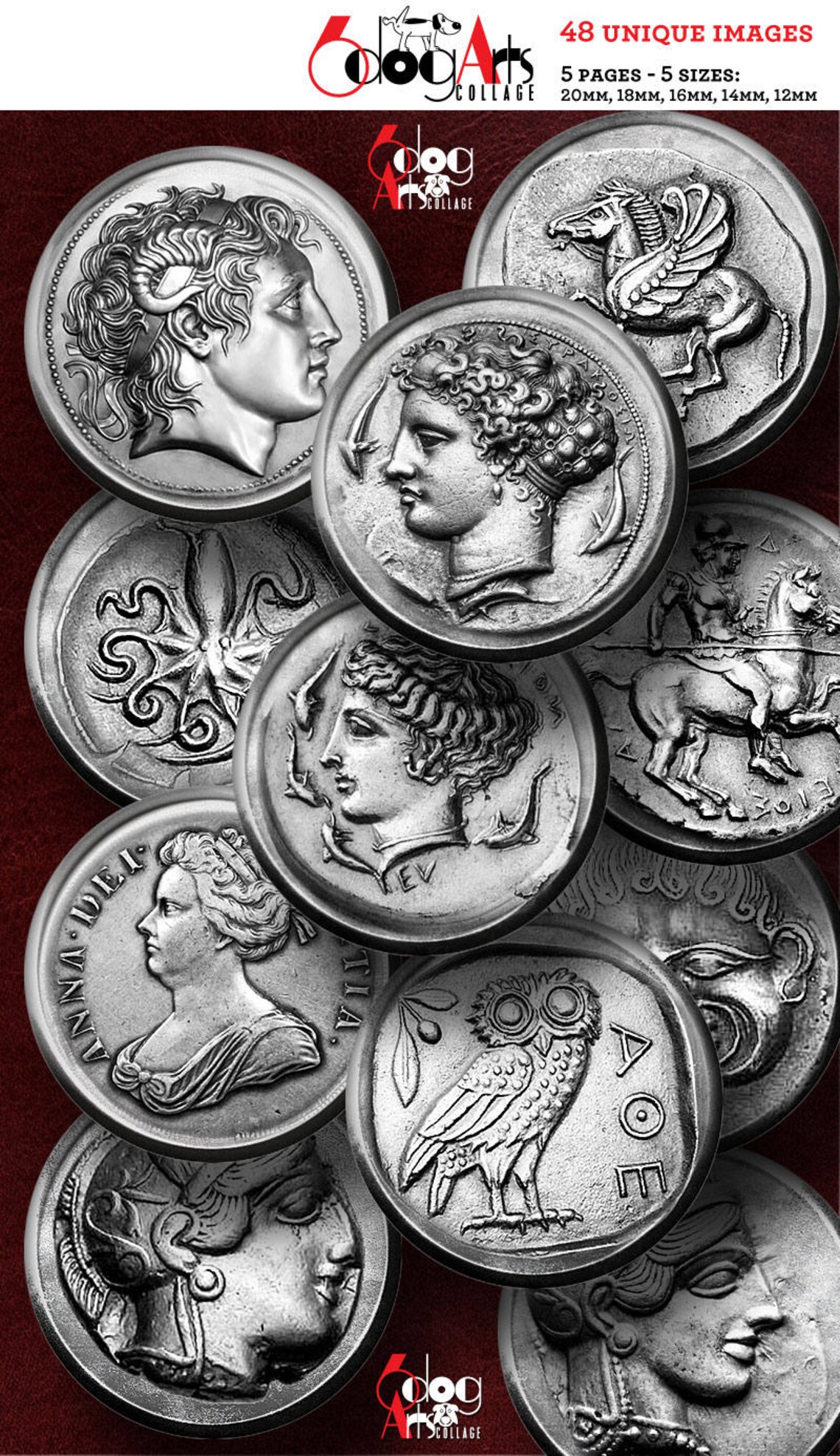 Ancient Coins Digital Collage Sheets Printable Downloads Mini Bottle ...