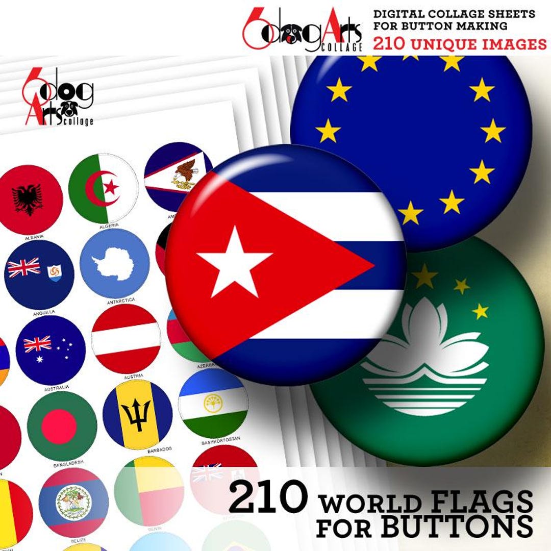 210 World Flags Digital Collage Sheets Printable Download 1.375 ...