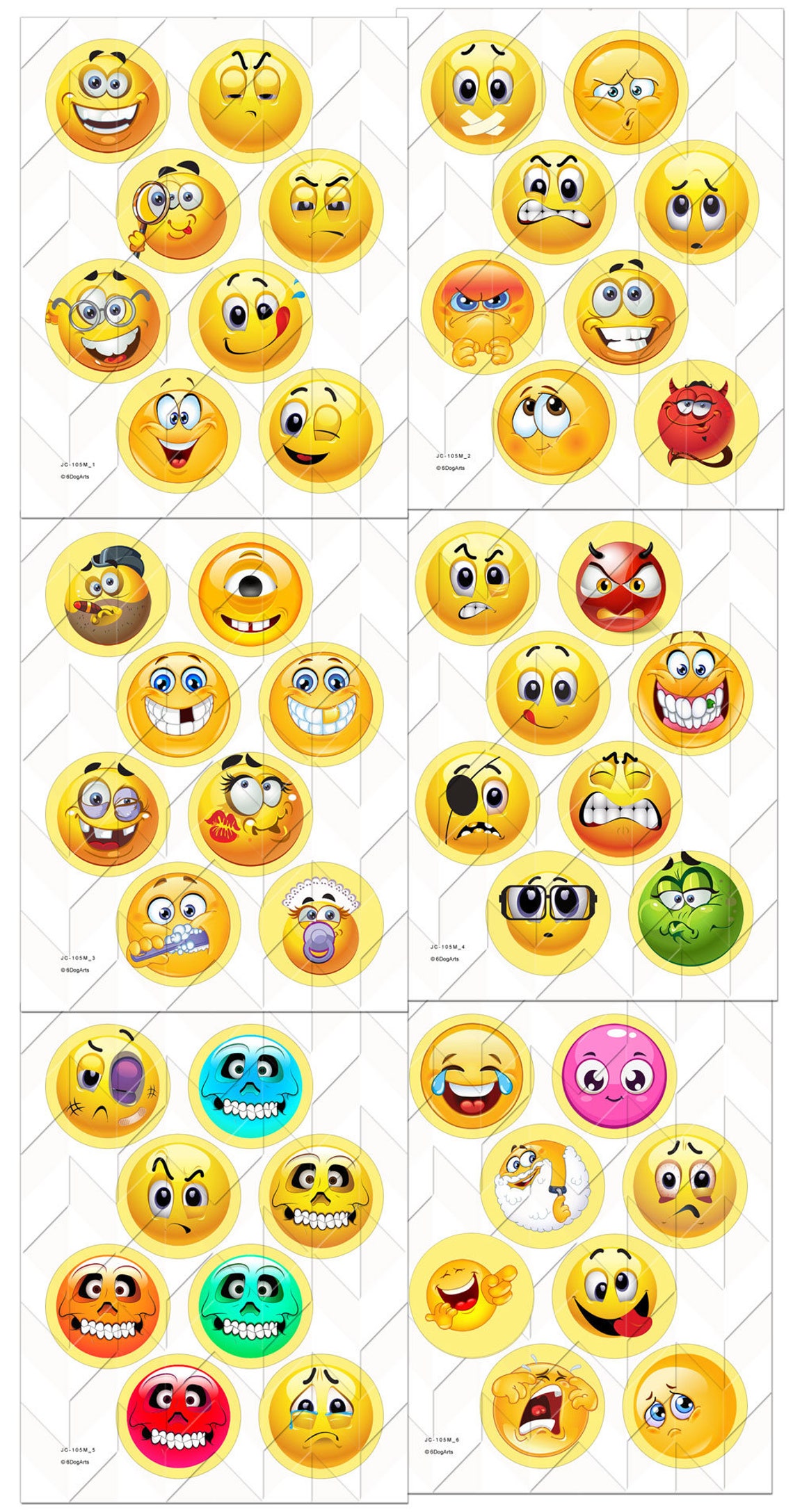 Smileys, Emoji Digital Collage Sheets Printable Download 70mm (2.755 ...