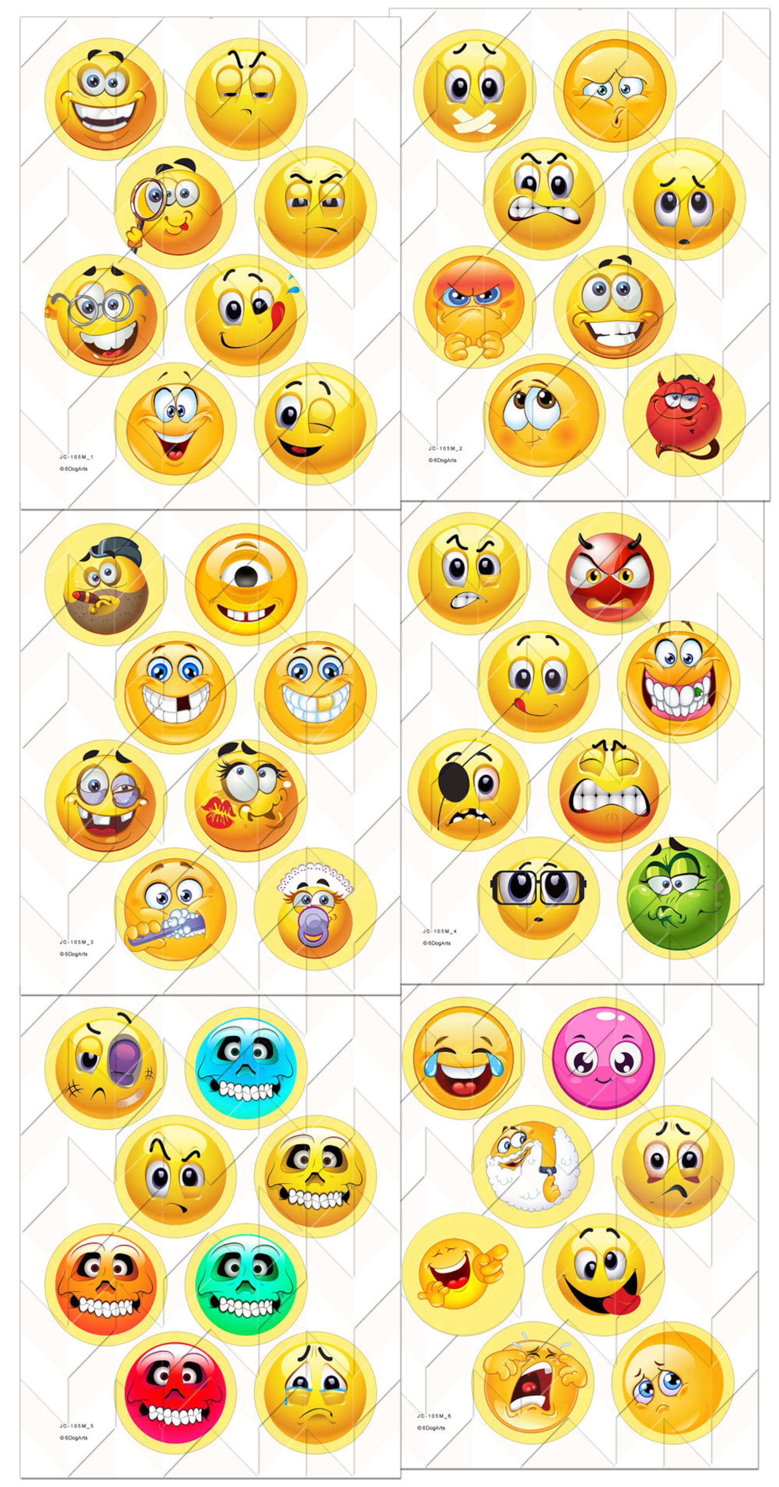 Smileys, Emoji Digital Collage Sheets Printable Download 70mm (2.755 ...