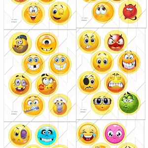 Smileys, Emoji Digital Collage Sheets Printable Download 70mm (2.755 ...